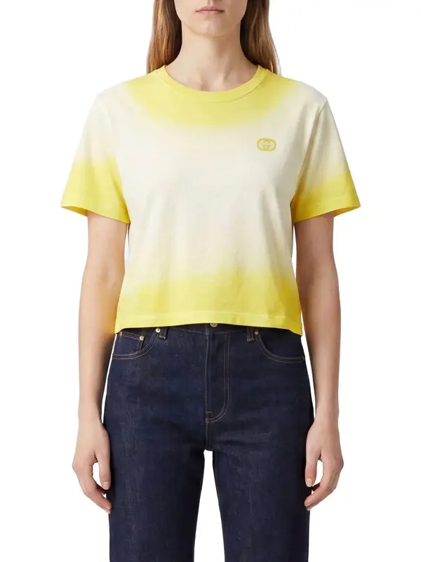 Gucci Cotton T-shirt With Gg Monogram Pattern - Yellow