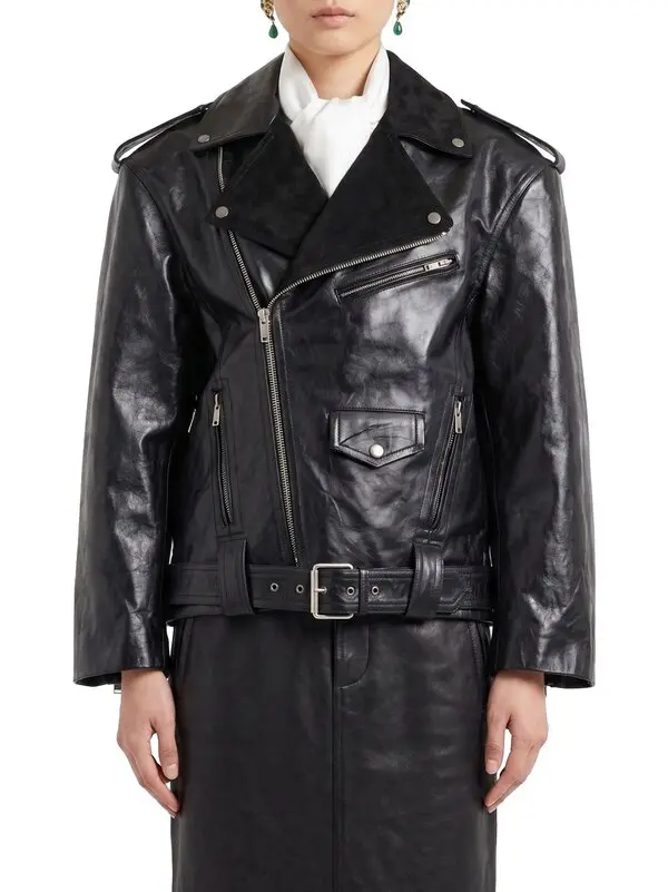 Saint Laurent Smooth Calfskin Biker Jacket With Asymmetric Zip - Black