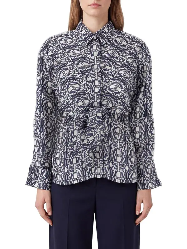 Max Mara Monogram Print Pure Silk Shirt With French Collar - Black