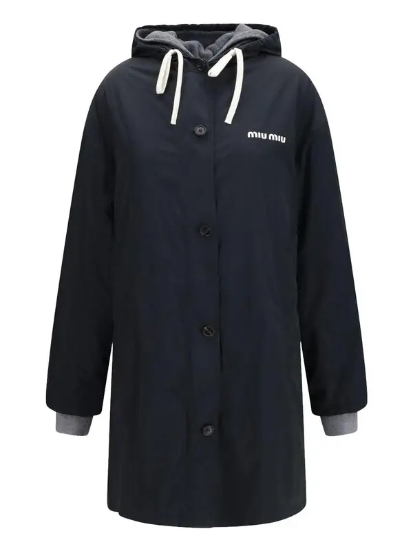 Miu Miu Hooded Shirt With Drawstring - Black