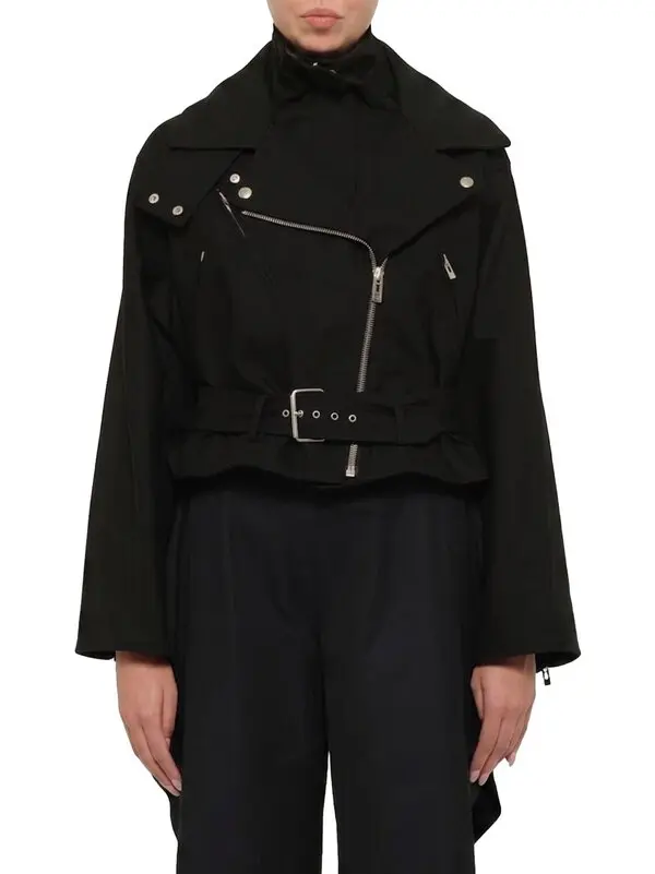 ALAIA Cropped Cotton Biker Jacket With Adjustable Waist Belt - Black