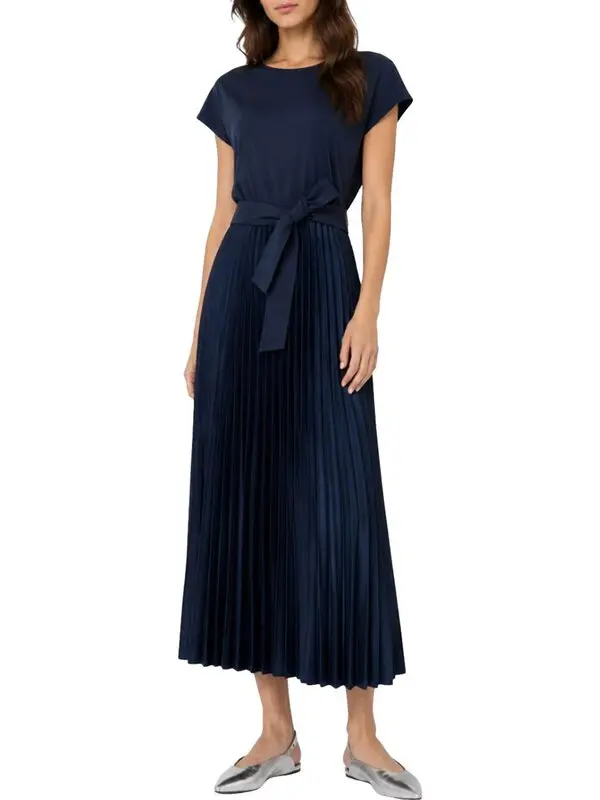 Max Mara Pleated Midi Dress With Belt - Blue