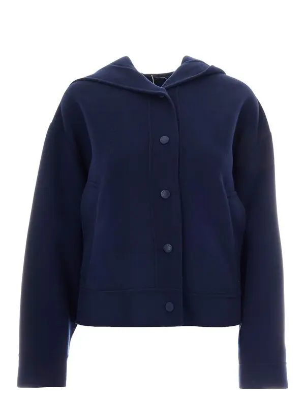 Max Mara Wool Blend Hooded Jacket - Blue