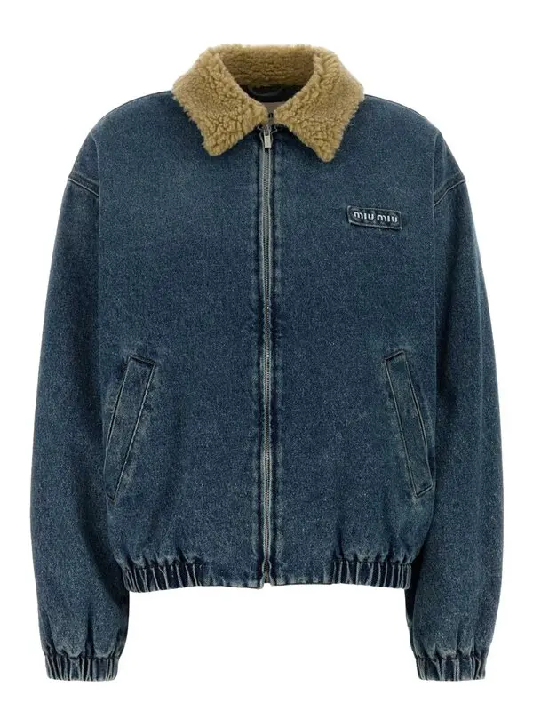 Miu Miu Denim Jacket With Shearling Collar - Blue