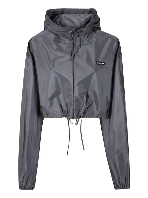 Miu Miu Cropped Zip-up Jacket With Drawstring Hem - Gray