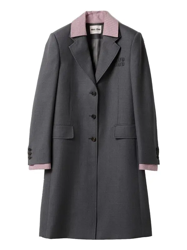 Miu Miu Wool Coat With Striped Trims And Logo Detail - Multicolor