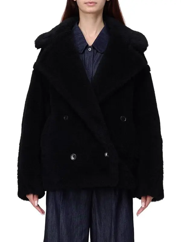 Max Mara Short Double-breasted Faux Fur Effect Coat - Black