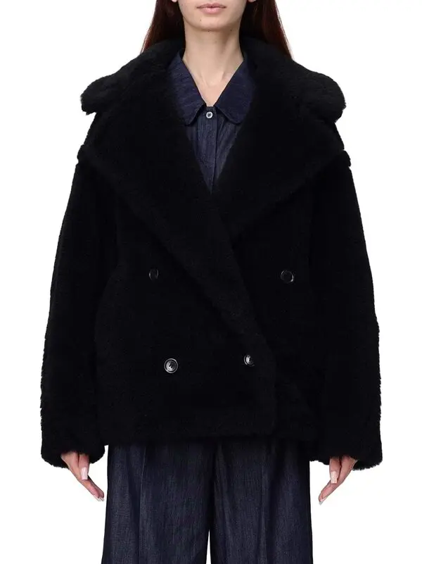 Max Mara Short Double-breasted Faux Fur Effect Coat - Black