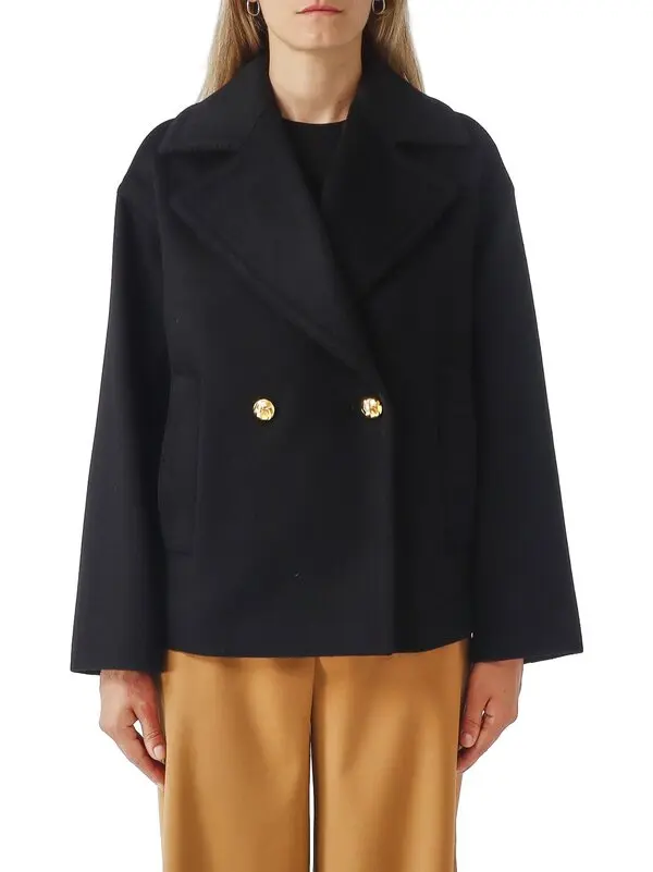 Max Mara Double Breasted Coat With Notched Lapel - Black