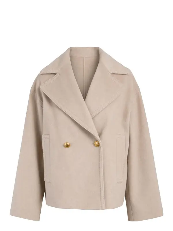 Max Mara Double Breasted Coat With Notched Lapel - Gold