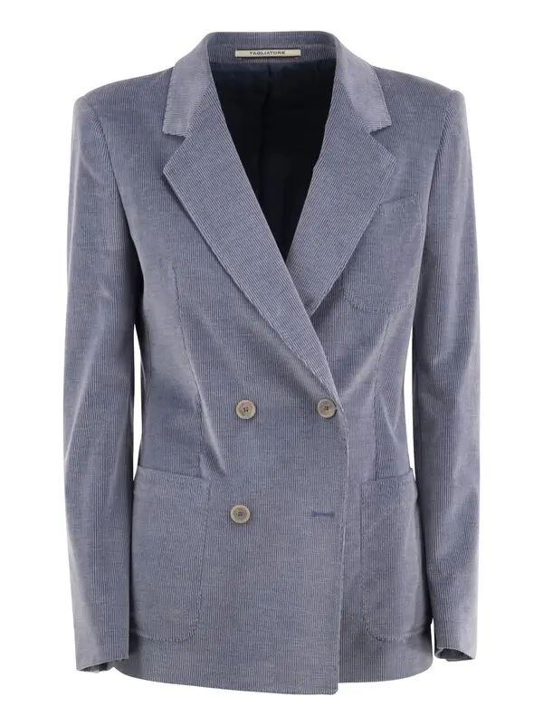 Tagliatore Double-breasted Stretch Cotton And Cashmere Blazer - Blue