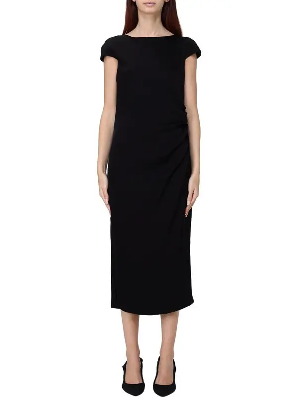 Max Mara Cap Sleeve Midi Dress With Draped Detailing - Black