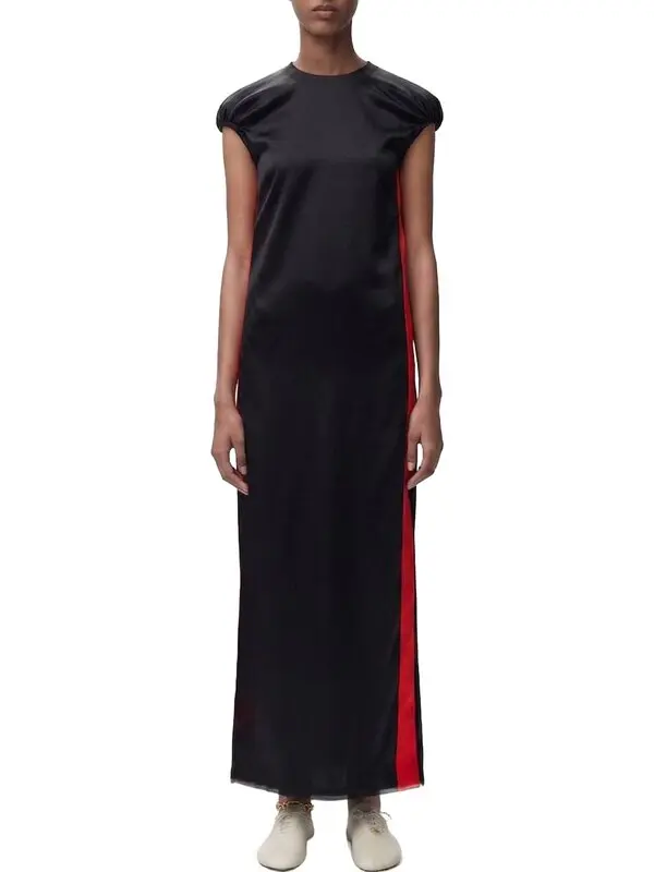 Loewe Midi Silk Tunic With Satin Side Bands - Black