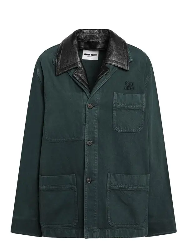 Miu Miu Cotton Jacket With Leather Collar - Multicolor