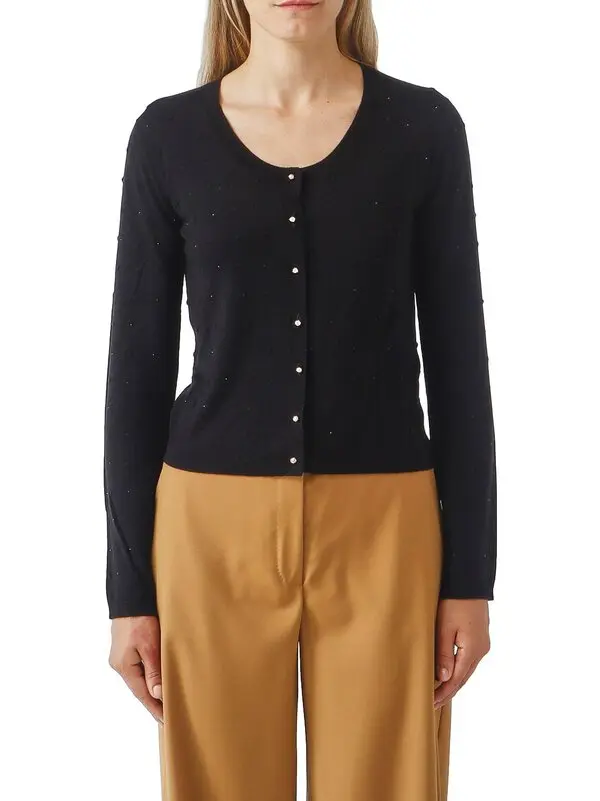 Max Mara Embellished Fine Knit Cardigan - Black