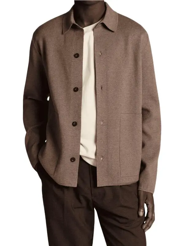 Vince Long-sleeved Knitted Cardigan With Collar - Brown