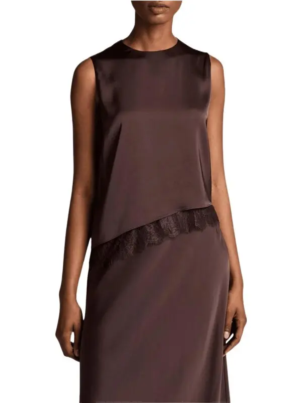 Vince Asymmetrical Lace Trim Tank Top - Braun