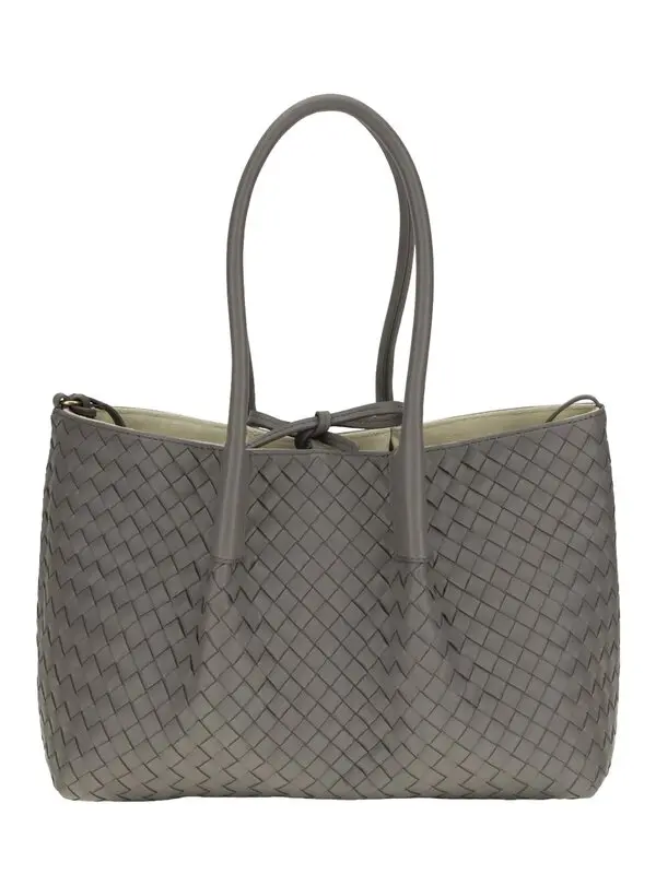 Bottega Veneta Pinacoteca Woven Calfskin Leather Shoulder Bag - Gray