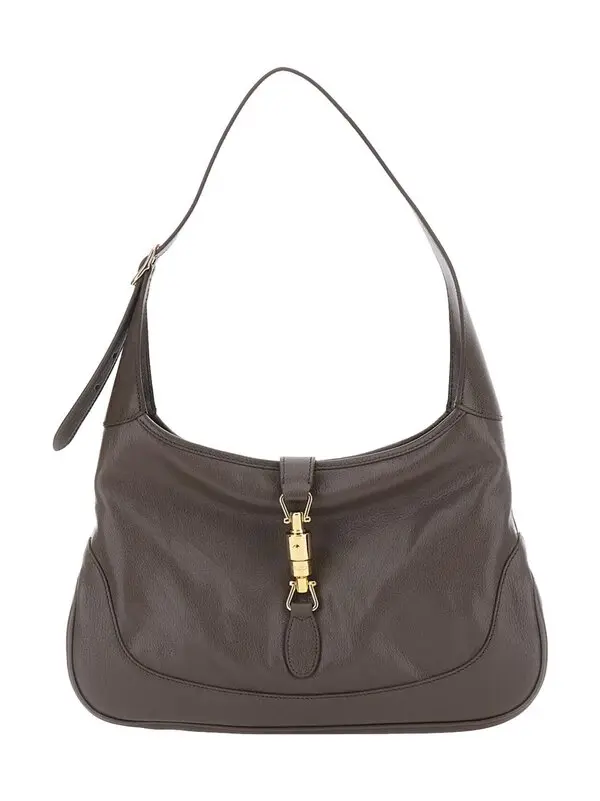 Gucci Jackie 1961 Medium Shoulder Bag In Black Grained Leather - Brown