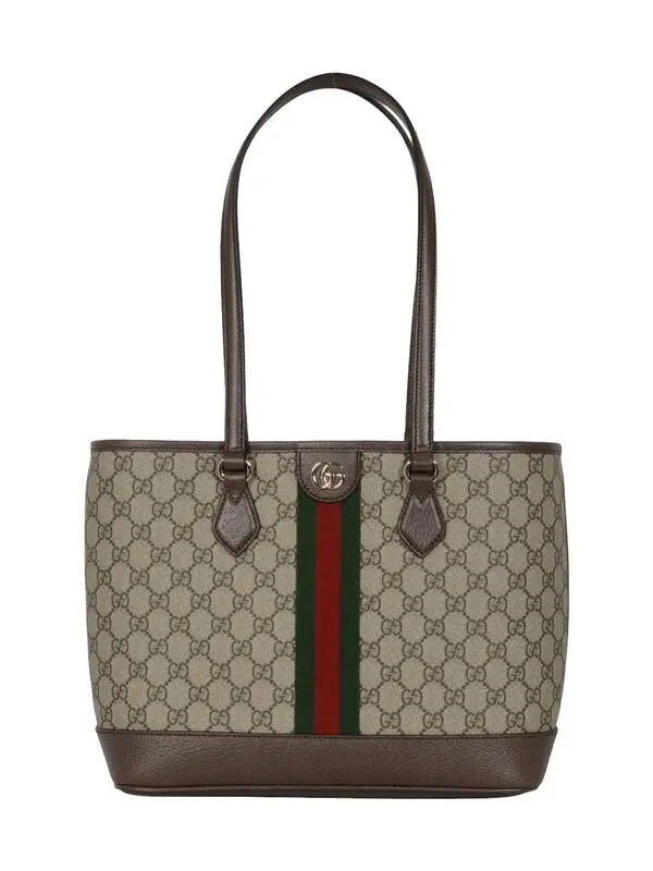 Gucci Ophidia Medium Gg Supreme Shoulder Bag With Web Detail - Cream