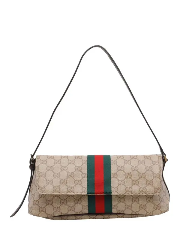 Gucci Madison Monogram Jacquard Shoulder Bag With Web Stripe - Cream