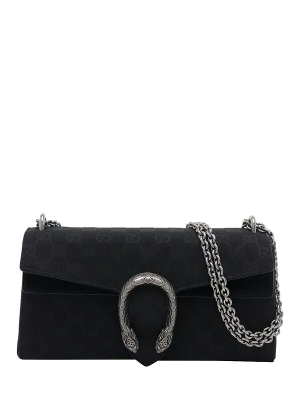 Gucci Dionysus Monogram Fabric And Leather Shoulder Bag With Chain Strap - Black