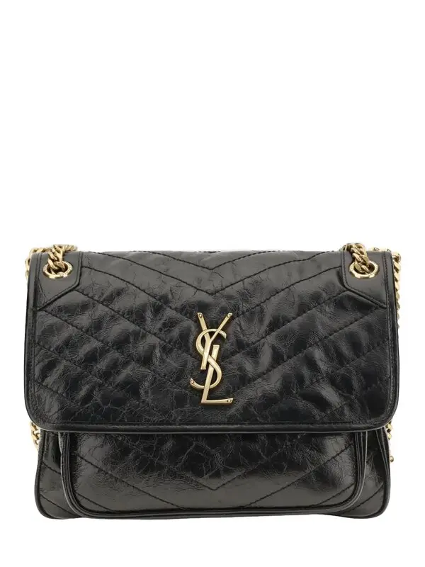 Saint Laurent Quilted Leather Shoulder Bag With Metal Chain - Black