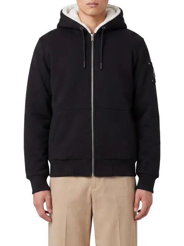 Moose Knuckles Cotton-blend Hooded Zip-up Sweatshirt With Kangaroo Pocket - Black