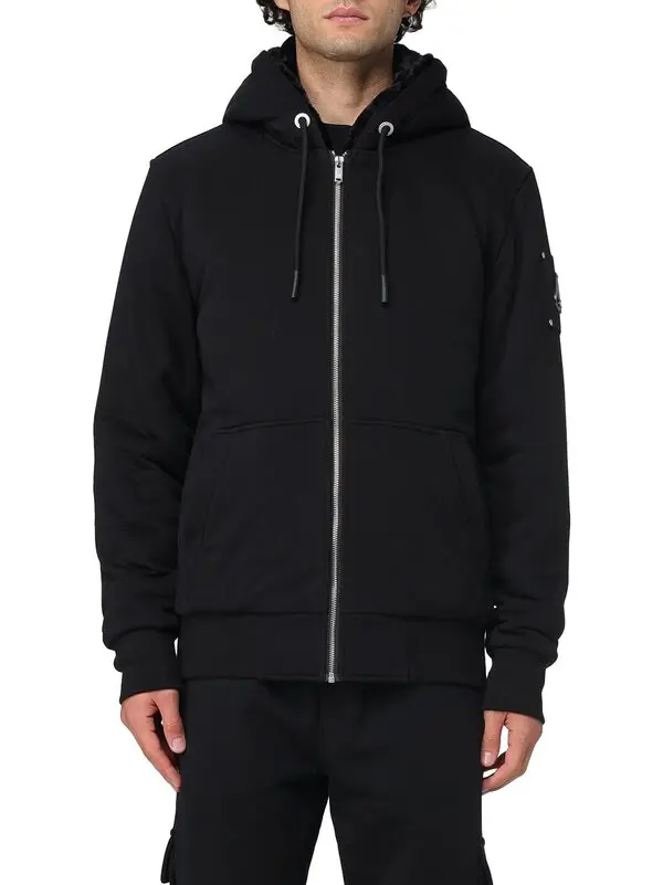 Moose Knuckles Cotton-blend Hooded Zip-up Sweatshirt With Kangaroo Pocket - Black