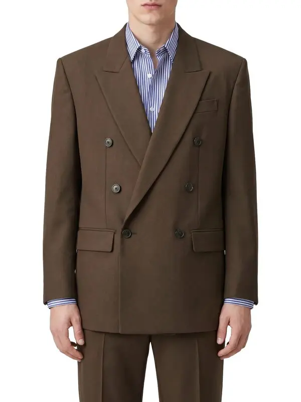 Saint Laurent Double-breasted Peak Lapel Silk Blazer - Brown