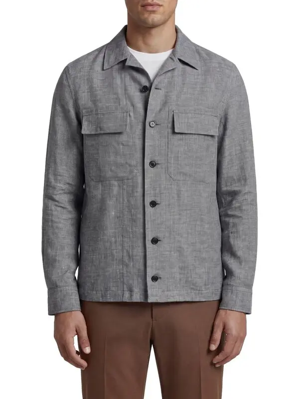 Zegna Linen Blend Overshirt - Blue