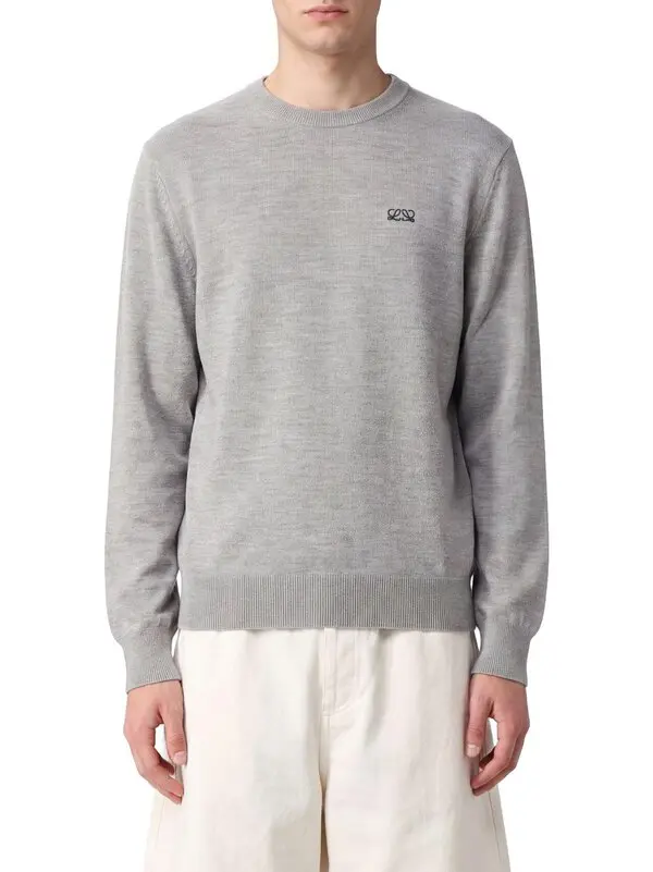 Loewe Anagram Embroidered Wool Crewneck Jumper - Gray