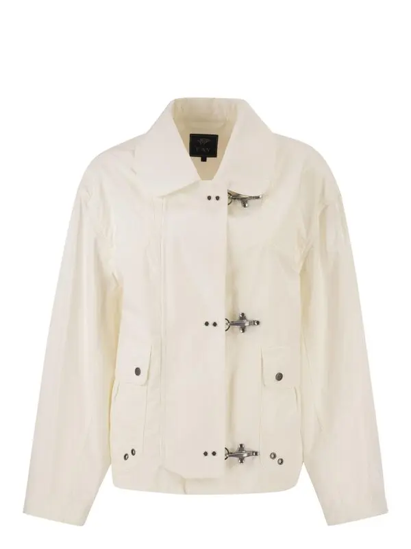 FAY Cropped Technical Cotton Jacket With Signature Hook Fastening - White