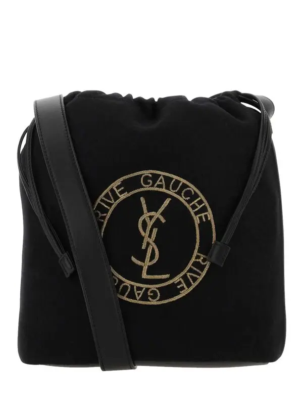 Saint Laurent Embroidered Logo Drawstring Bag - Black