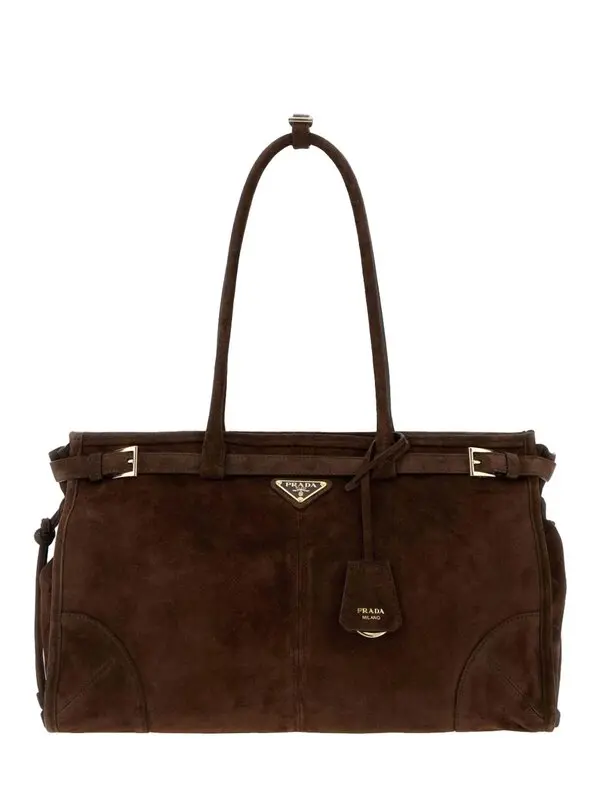 Prada Dark Suede Shoulder Bag - Brown