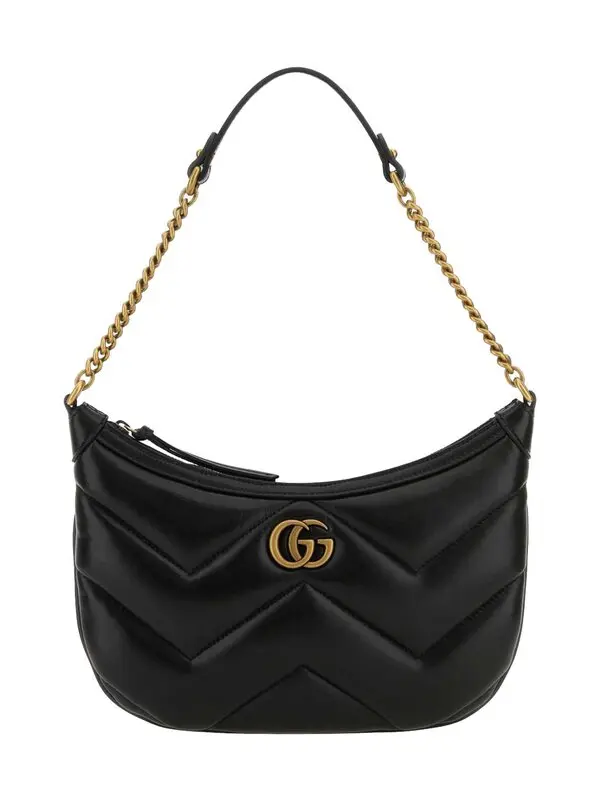 Gucci Gg Marmont Matelassé Nappa Hobo Shoulder Bag With Monogram - Black