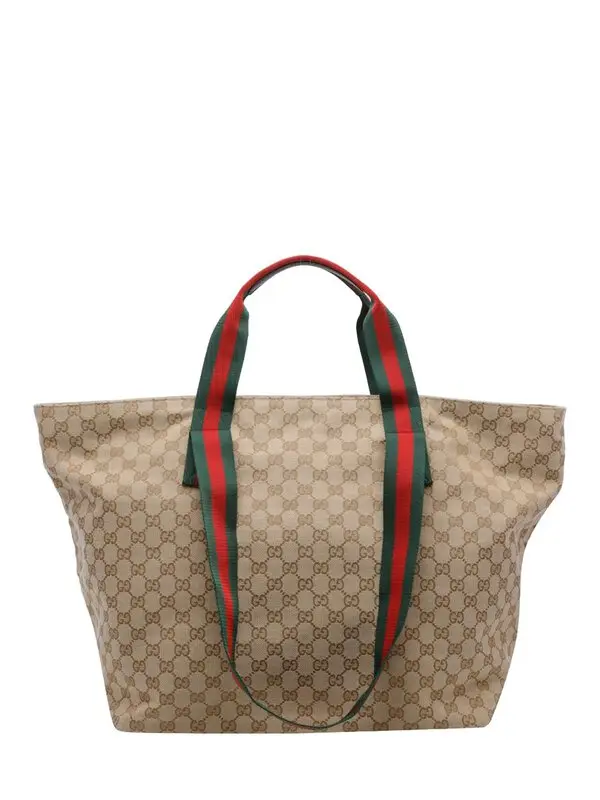 Gucci Medium Shopping Bag In Gg Monogram Jacquard Fabric With Striped Pattern - Cream