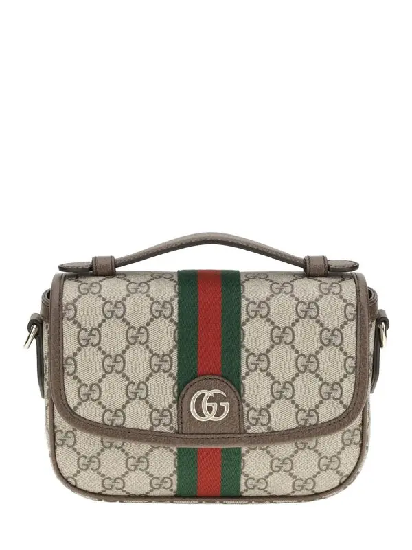 Gucci Monogram Canvas Flap Top Handle Handbag - Brown