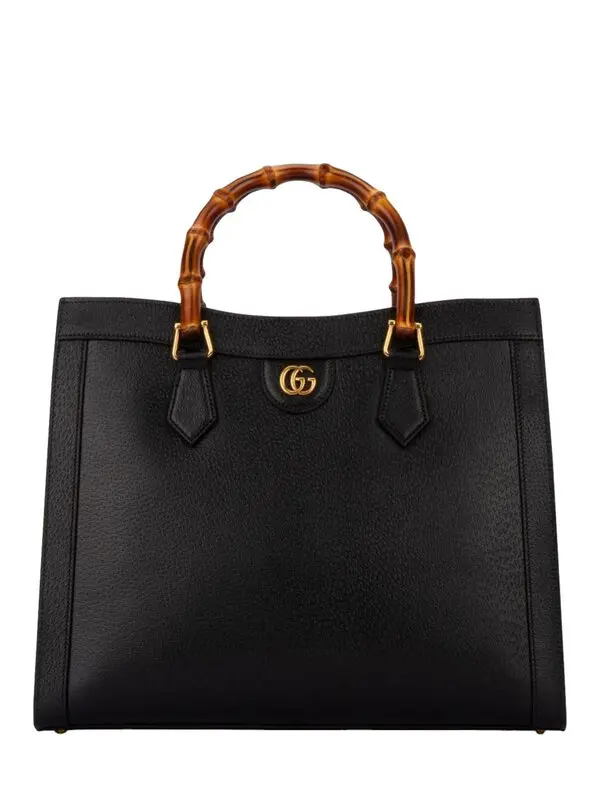 Gucci Diana Grained Leather Tote Bag With Bamboo Handles - Black