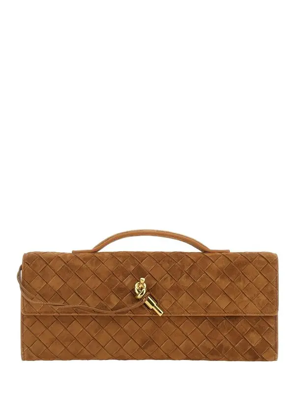 Bottega Veneta Andiamo Intrecciato Suede Leather Clutch - Brown