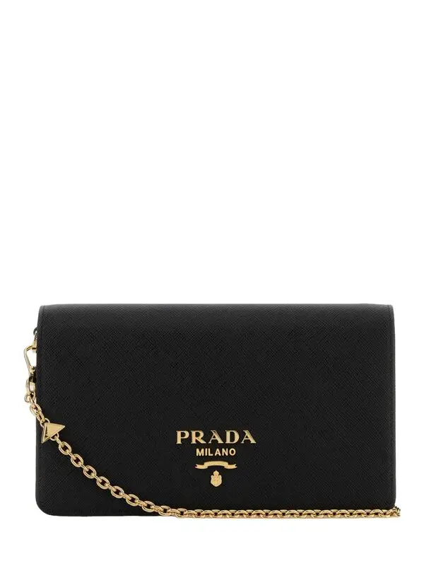 Prada Leather Mini Bag With Gold Tone Chain Strap - Black