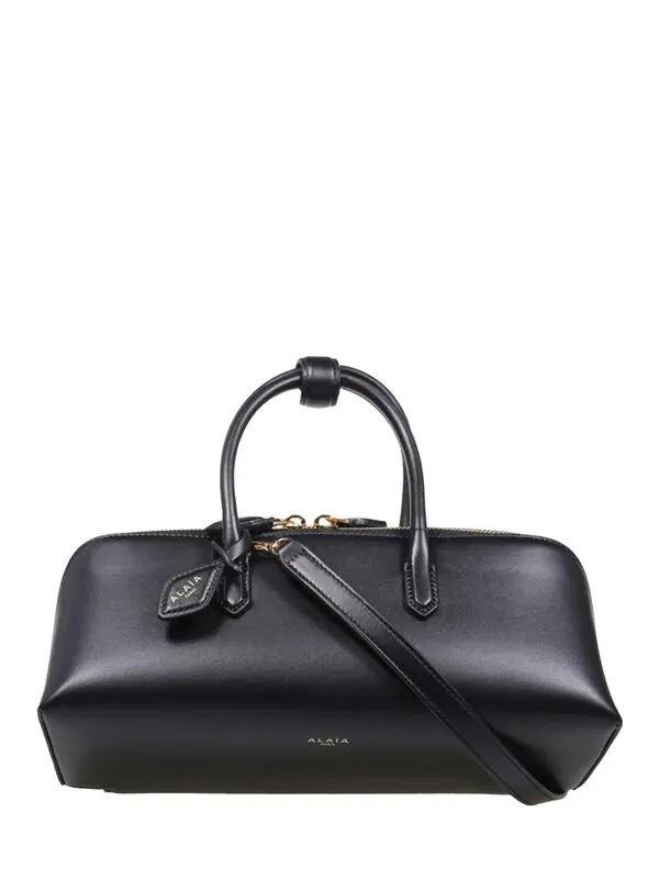 ALAIA Alaia Leather Top Handle Bag With Logo Charm - Black