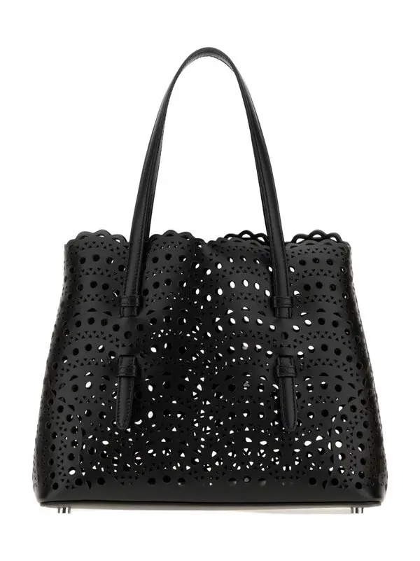 ALAIA Alaia Small Mina Perforated Smooth Calfskin Leather Shoulder Bag - Black