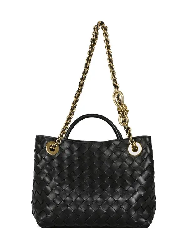 Bottega Veneta Andiamo Intrecciato Lambskin Handbag - Black
