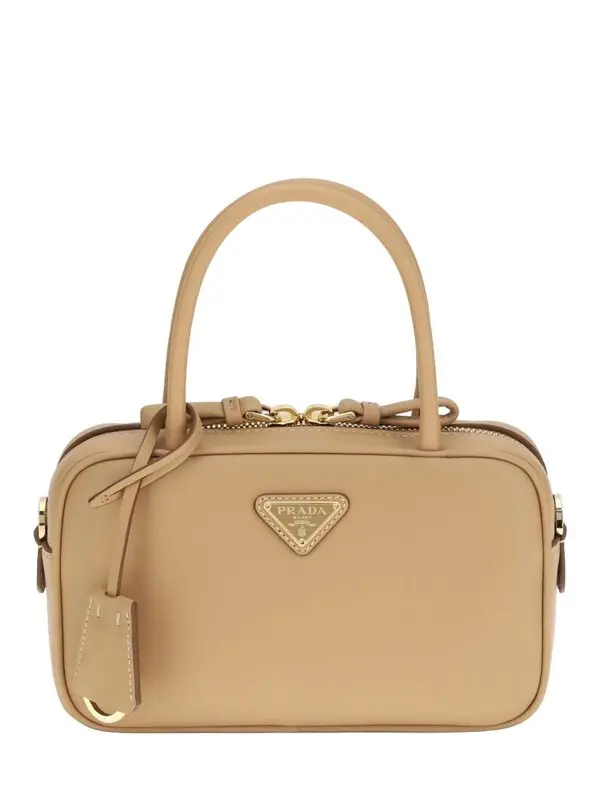 Prada Leather Mini Bag With Triangle Logo - Cream