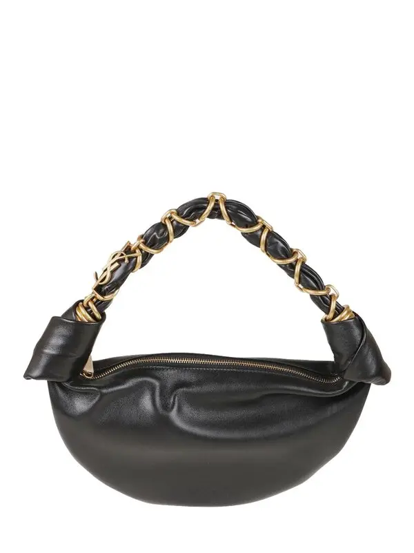 Saint Laurent Amalia Smooth Lambskin Hobo Bag With Monogram - Black