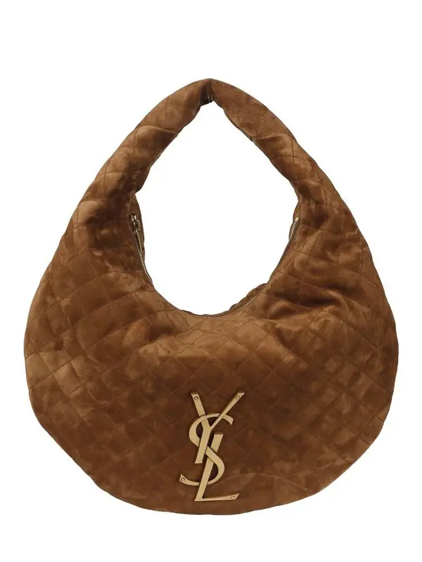 Saint Laurent Icare Quilted Suede Shoulder Bag With Monogram - Brown