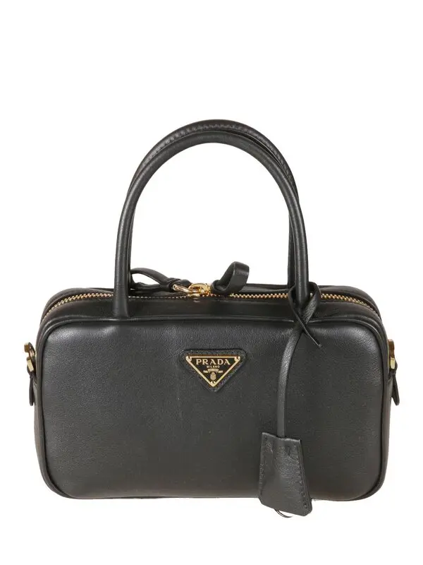Prada Leather Bag With Triangle Logo - Black