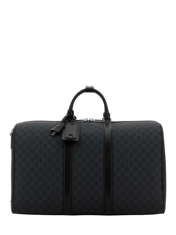 Gucci Large Gg Supreme Duffle Bag With Monogram And Leather Details - Black