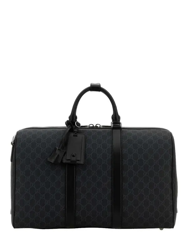 Gucci Gg Supreme Duffle Bag With Leather Handles And Padlock - Black
